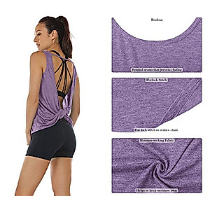 icyzone Workout Tank Tops for Women - Open Back Strappy Athletic Tanks, Yoga Tops, Gym Shirts(Pack of 2) (S, Mushroom/Lavender)