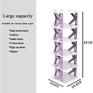 HUYFGDYSA 6 Tier Foldable Shoe Rack Tall Organizer- Narrow Free Installation Small Shoe Rack for Front Door Entrance Shoe Storage Flexible and Shelf Space Saving Organizer for Closet(Gray)