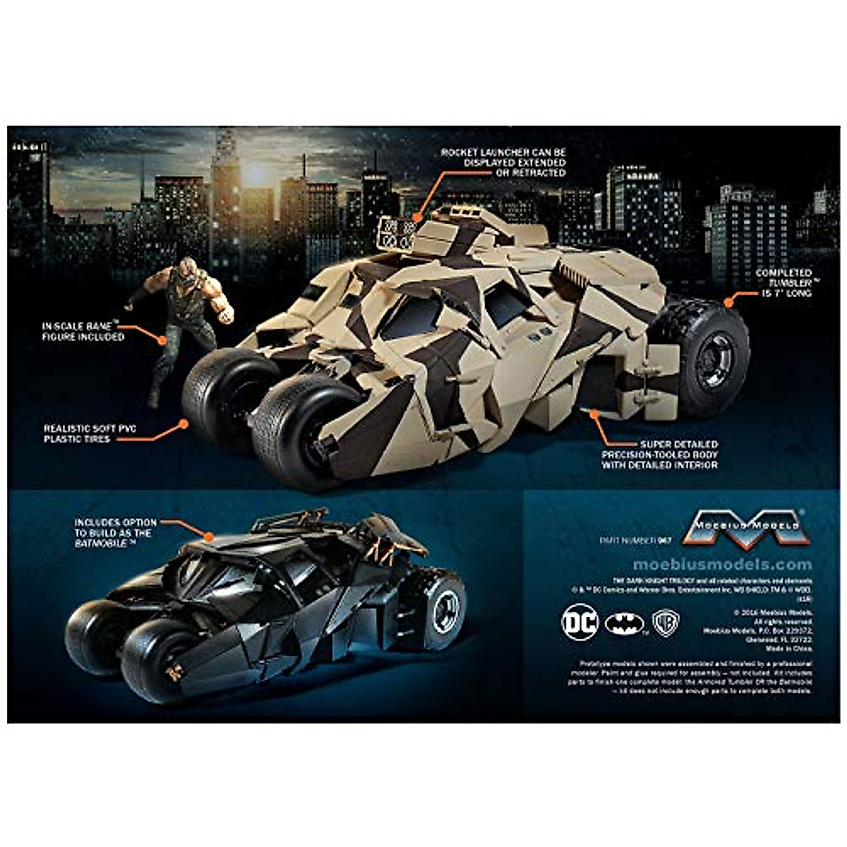Moebius 967 The Dark Knight Trilogy Armored Tumbler with Bane 1:25 Scale Plastic Model Kit - Requires Assembly