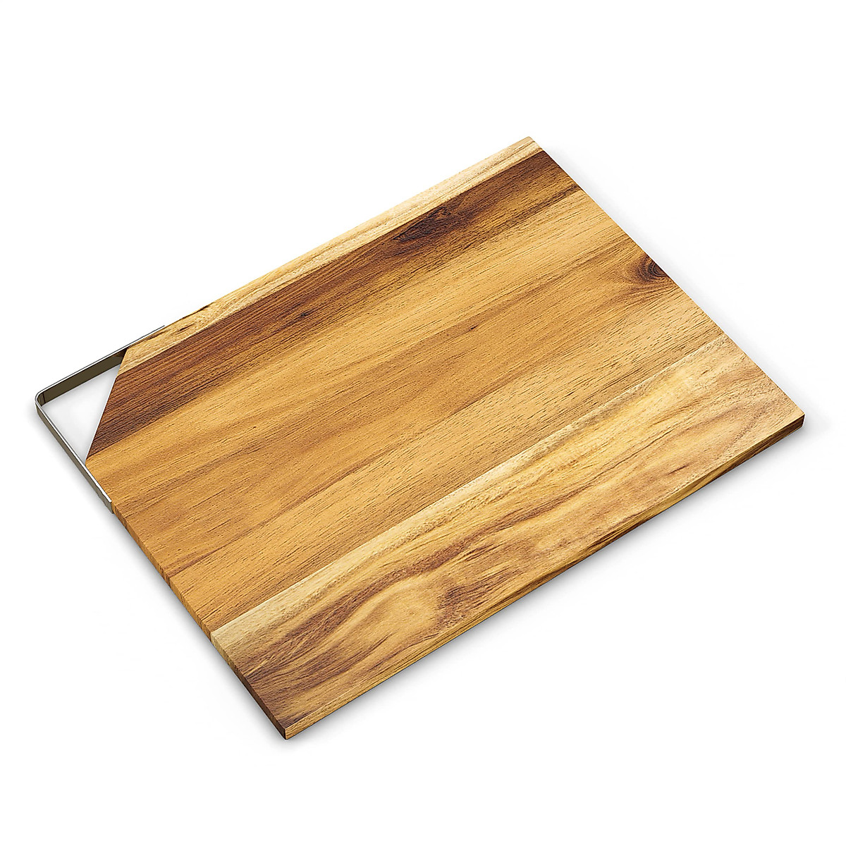 American Atelier’s Acacia Wood Cutting Board with Metal Accent | Large Chopping Board | Serving Tray for Cheese, Meats, Charcuterie Boards | 15.82” x 11.88”