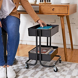 ECR4Kids 2-Tier Rolling Utility Cart, Multipurpose Storage, Black