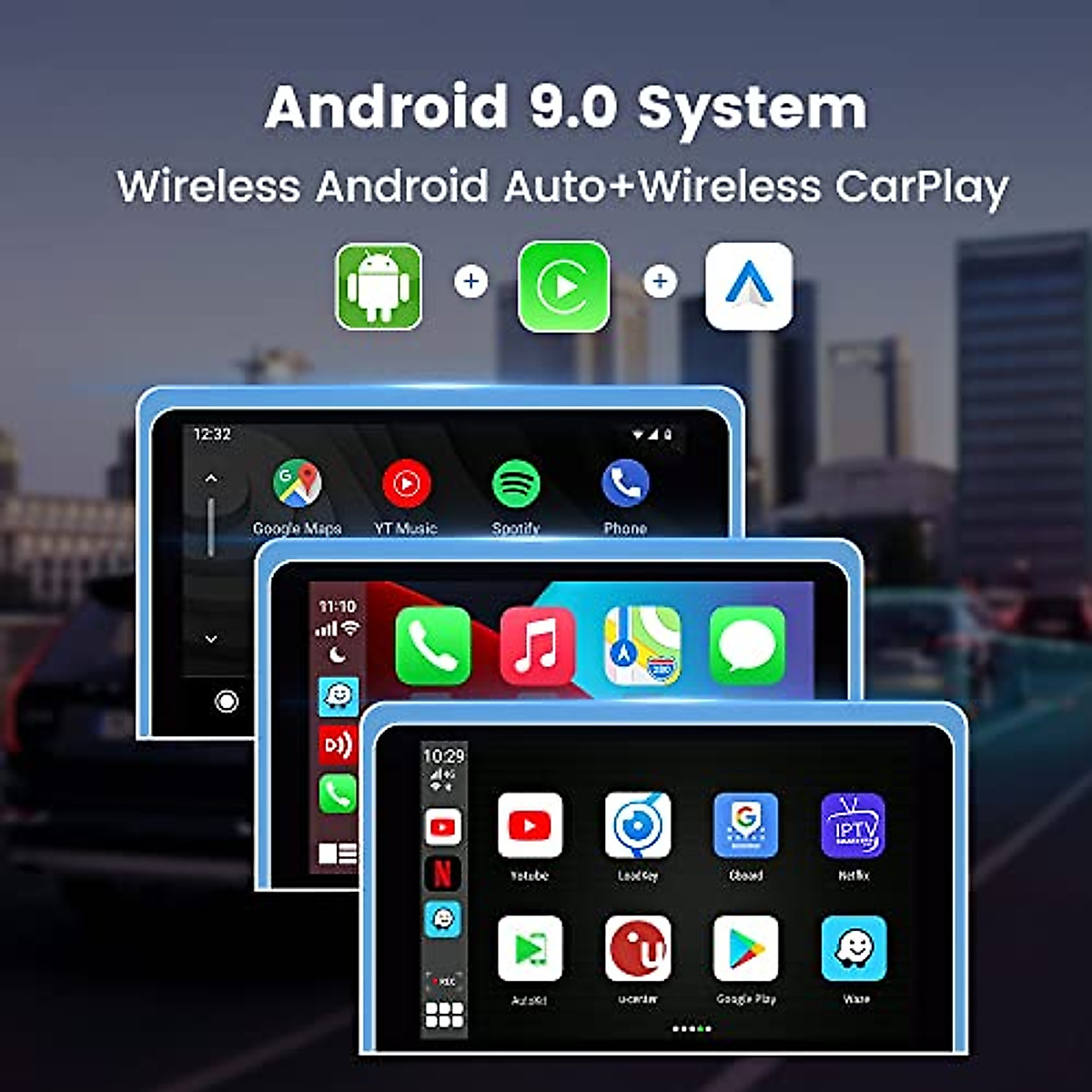 CarlinKit Dash Cam with Wireless CarPlay & Wireless Android Auto Adapter Dash Camrea, 4G+64G, Built in GPS, Support YouTube, Netflix