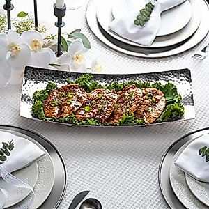 Colleta Home Rectangular Stainless Steel Serving Tray- Silver Serving Tray and Platters- Decorative Centerpiece- Hammered Tray