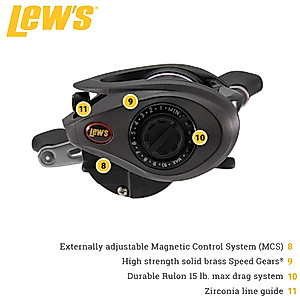 Lews Fishing SS1SHA Speed Spool LFS Baitcasting Reel, 7.5: 1 Gear Ratio, 9Ss+1Rb Bearings, Right Hand, ALUMINUM