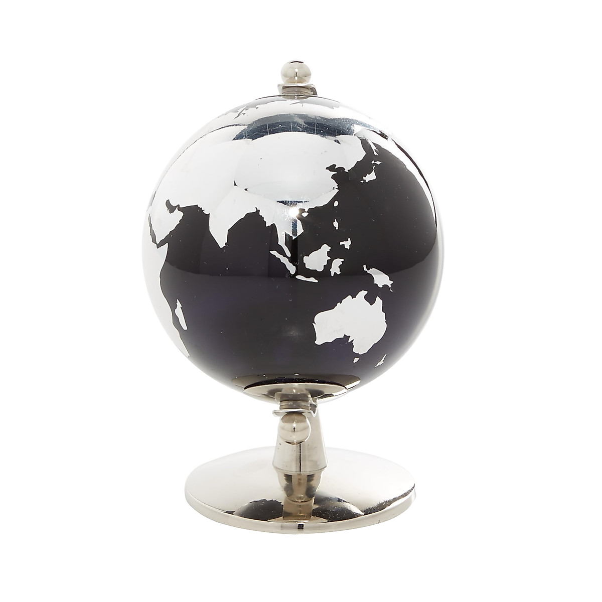 Deco 79 Stainless Steel Metal Globe with Silver Accents, 6" x 6" x 8", Black