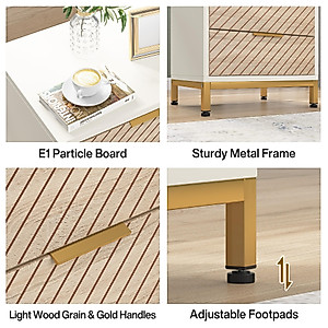 Tribesigns Night Stands for Bedrooms, White and Gold Light Wood Grain Nightstands with 3 Drawers Bedside End Tables Storage for Bedroom
