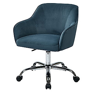 OSP Home Furnishings Bristol Adjustable Extra Plush Swivel Home Office Task Chair with Polished Chrome Base, Atlantic Blue Velvet