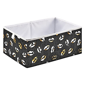 CaTaKu Lips Leopard Skin Cube Storage Bins for Organization, Rectangular Fabric Storage Cubes Storage Bins for Cube Organizer Foldable Storage Baskets for Shelves Living Room