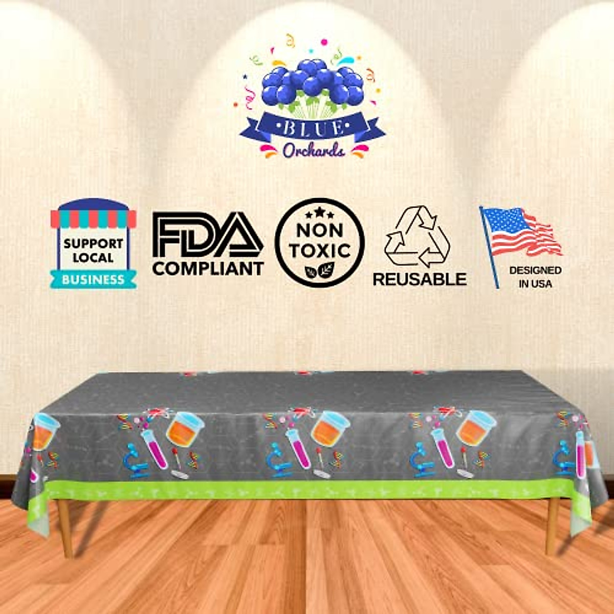 Blue Orchards Science Party Table Covers (Pack of 2) - 54"x108" XL - Science Birthday Party Decorations, Science Tablecloth, Science Party Decorations, Chemistry Party, Laboratory Theme Table Cloth