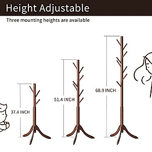 Coatrack 8 Standing Bamboo Coat Rack Hat Hanger 8 Hook for Jacket, Purse, Scarf Rack, Umbrella Tree Stand (Brown)