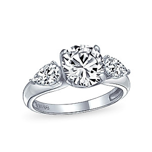 Bling Jewelry Personalize Timeless 3CT AAA CZ Trillion Side Stones Promise Cubic Zirconia Brilliant Cut Solitaire Round Engagement Ring For Women .925 Sterling Silver Customizable