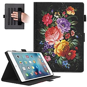 Dteck Case for iPad Mini (5th/4th Generation), iPad Mini 3/2/1 Case 7.9" - Flip Leather Smart Case with [Auto Sleep Wake/Adjustable Viewing-Stand Angle] Shockproof Protective Cover (Flowers Black)