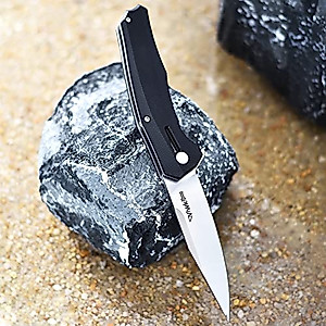 Viwki Pocket Folding Knife, 3.54" inch 8CR14MOV Stainless Steel Blade with G10 Handle and Button Lock for Outdoor Tactical Survival Hunting and EDC 3.7 oz