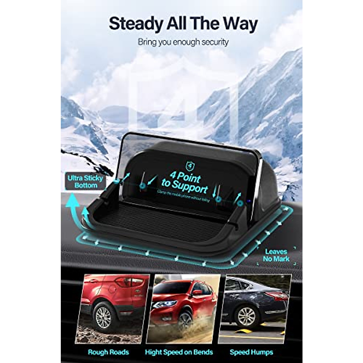 Loncaster Car Phone Holder, Cell Phone Holder Silicone Car Pad Mat for Various Dashboards, Slip Free Desk Phone Stand Compatible with iPhone, Samsung, Android Smartphones, GPS Devices and More (Black)