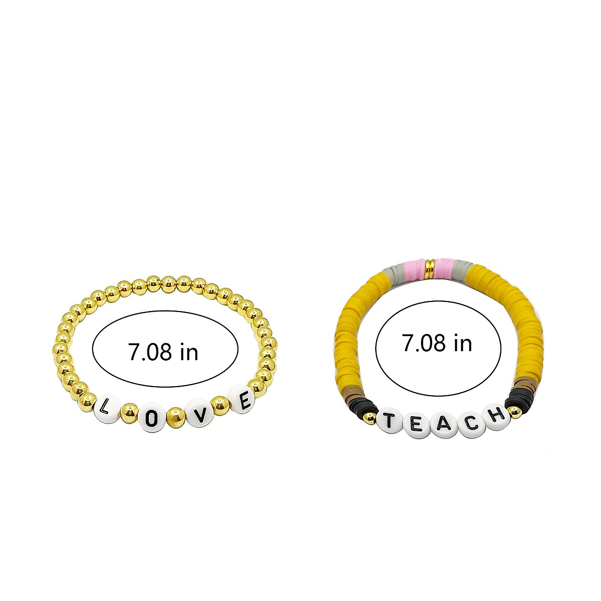 DOLLESS Teacher Bracelets for Women Ploymer Clay Teach Love Inspire Teacher Bracelets Teacher Appreciation Gifts (Style-B)