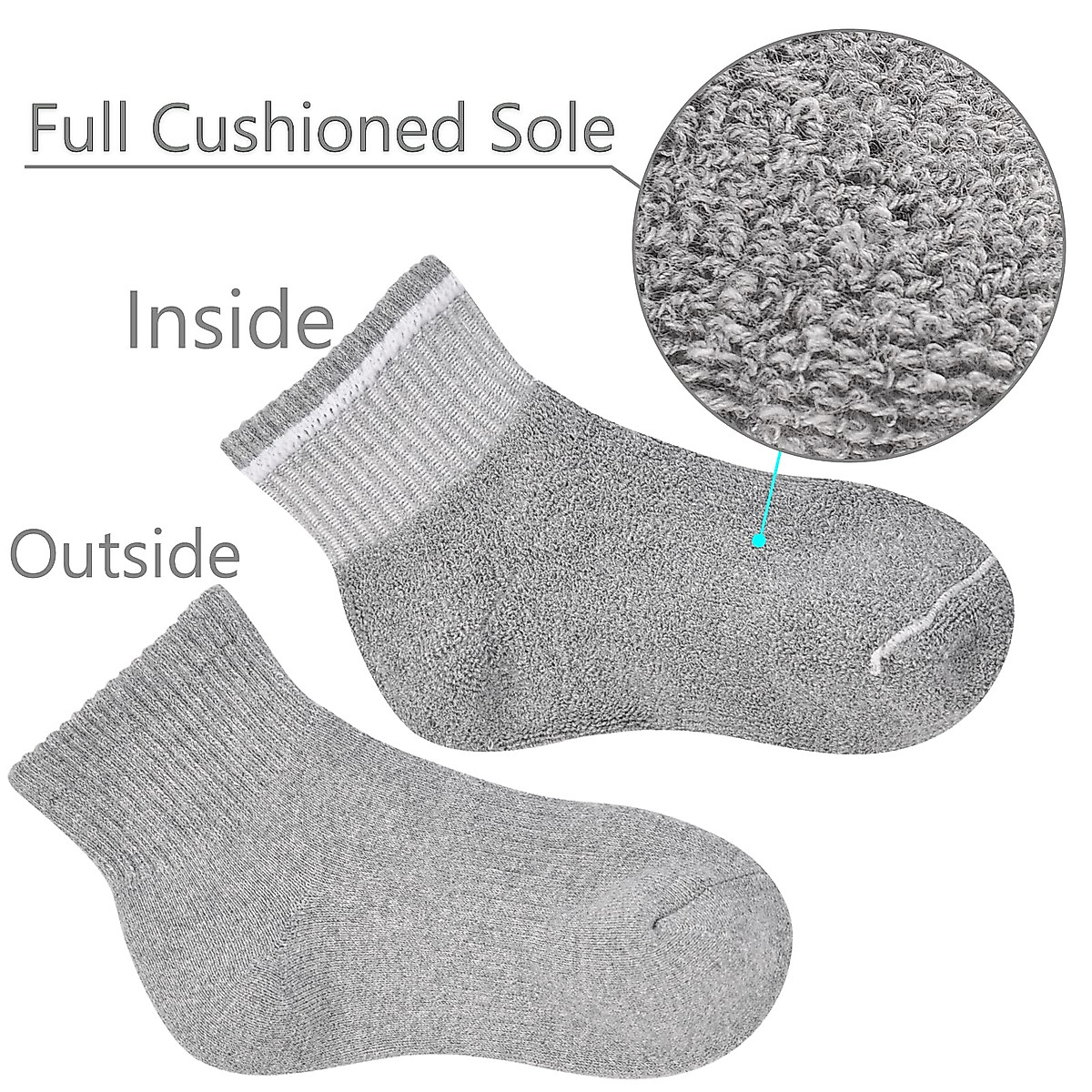 LO SHOKIM Athletic Socks Women Ankle Cushioned Running Socks Thick Cotton Sports Socks Moisture Wicking 6 Pairs (2Black+2White+2Grey,5-8)