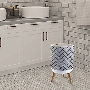 Small Trash Can with Lid Sidewalk Gray Tiles diagonally Texture Copy Space 7 Liter Round Garbage Can Elasticity Press Cover Lid Wastebasket for Kitchen Bathroom Office 1.8 Gallon
