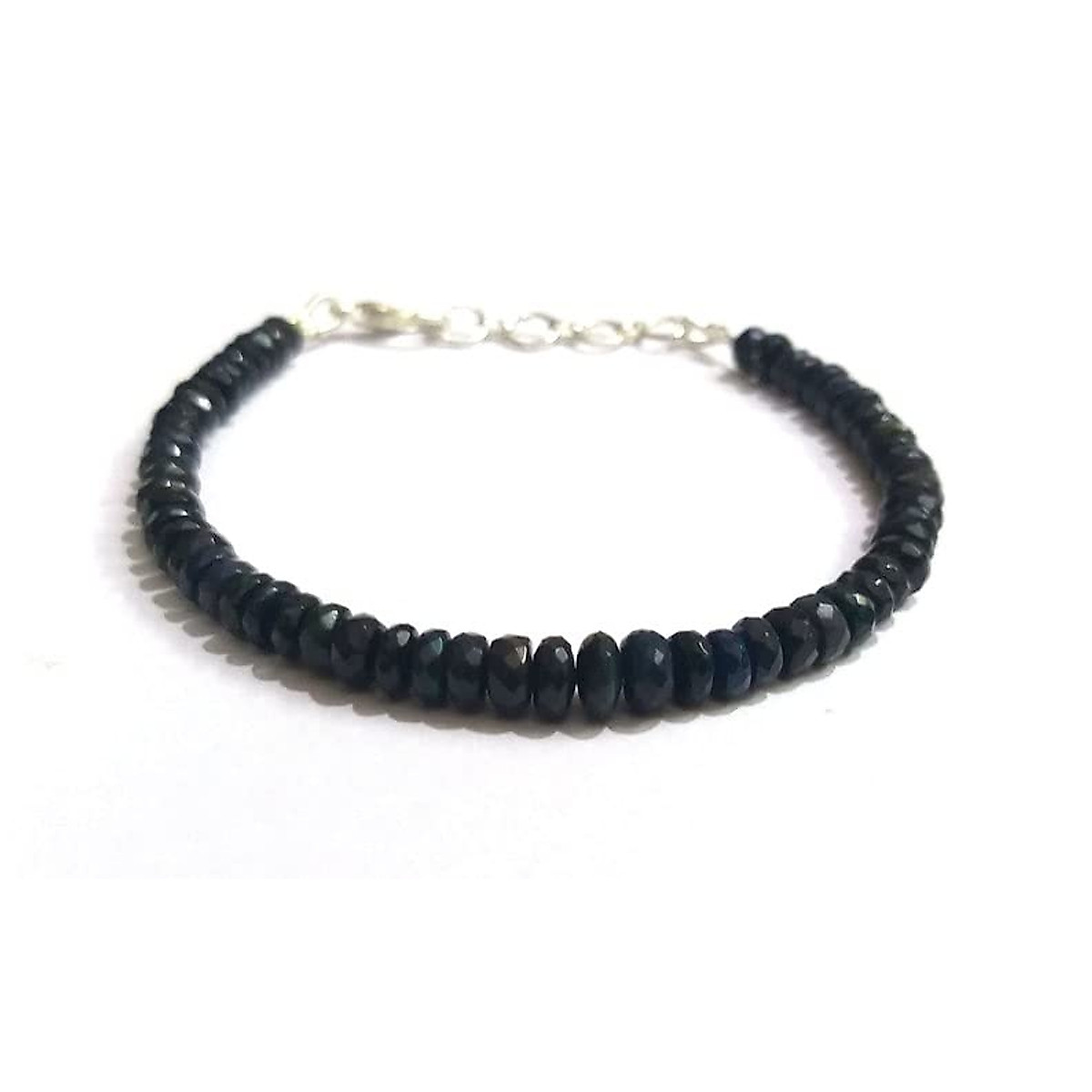 LKBEADS black ethiopian opal 3-4mm rondelle shape faceted cut gemstone beads 7 inch adjustable stacking bracelet with silver plated lock for unisex.#Code- LCBR-2512