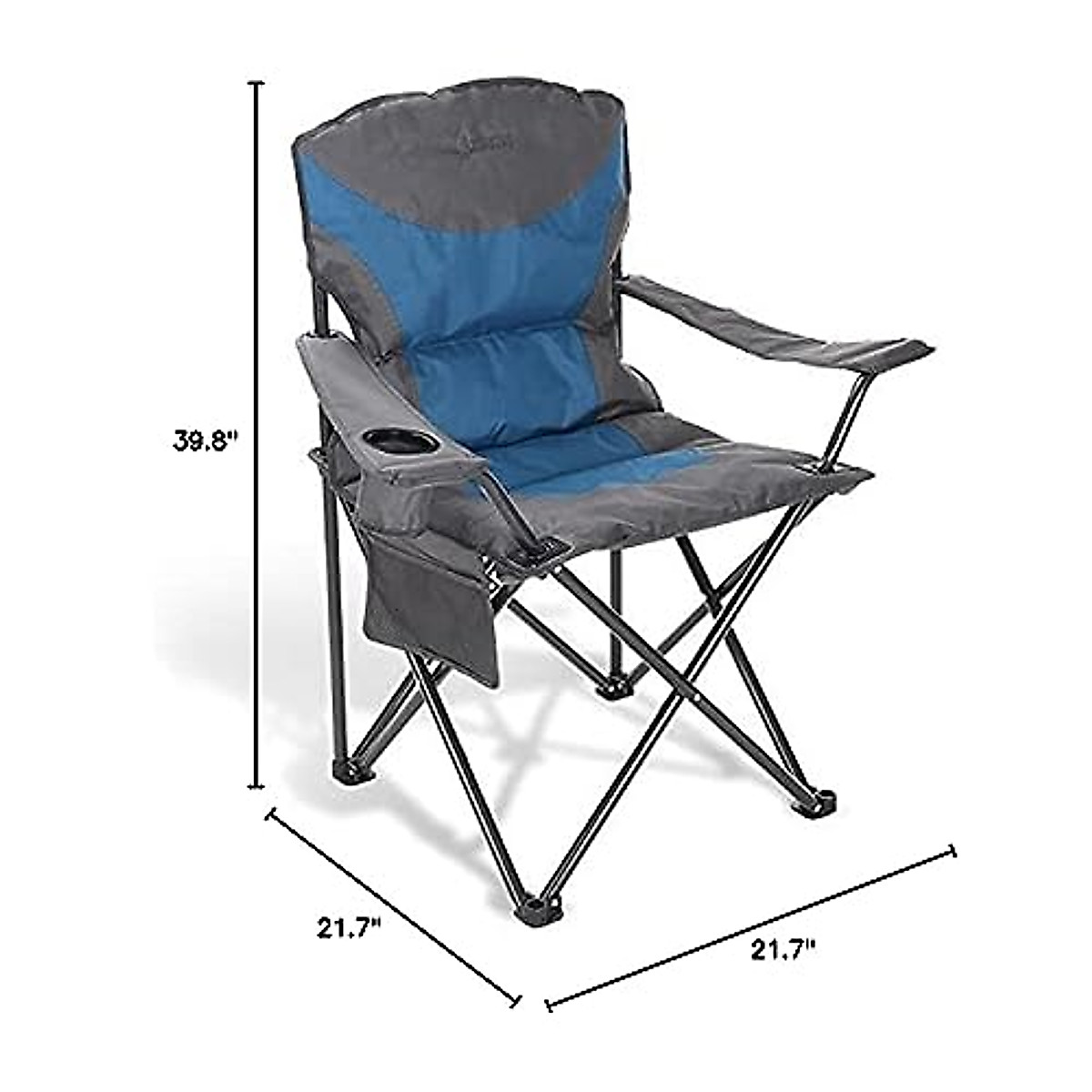 ARROWHEAD OUTDOOR Portable Folding Camping Quad Chair w/Added Ultra-Comfortable Padding, Cup-Holder, Heavy-Duty Carrying Bag, Padded Armrests, Supports up to 330lbs, USA-Based Support (Blue & Gray)