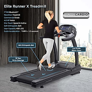 3G Cardio Elite Runner X Treadmill - Commercial Grade - FreeSync FTMS Bluetooth Connectivity - 4.0 HP - Large Ortho Flex Shock Suspension System Deck - Marathon Training - 400 lb Capacity