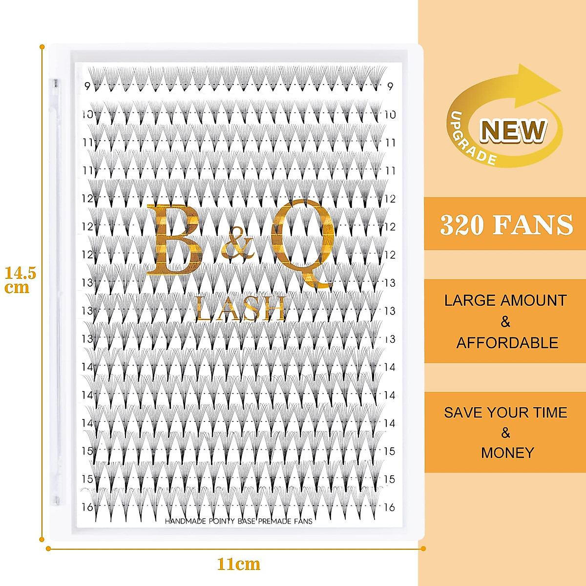 Premade Fans Eyelash Extensions 10D 7D 8D XL Box 320 Fans Pointy Base Premade Volume Lash Extensions Premade Volume Fans Mixed (10D-0.07D,9-16mix)