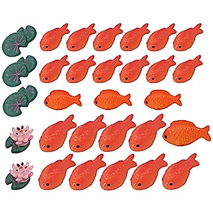 JKanruh 30 Pcs Mini Resin Red Goldfish,Lotus,Lotus Leaf Sets,Cute Resin Miniature Ornament Micro Landscape for Fairy Garden Decor,DIY Ornament Craft DIY Dollhouse