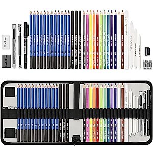 KALOUR Sketching Coloring Art Set - 38 Pieces Drawing Kit with Sketch Pencils,Colored Pencils,Charcoal,Marker,Eraser -Portable Zippered Travel Case - Art Supplies for Artists Beginners Adults Kids