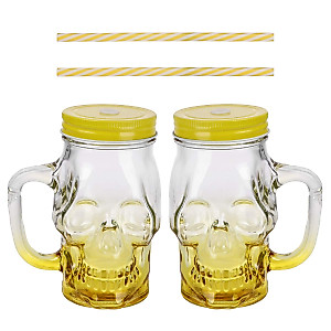 Skull Mason Mug 2pcs Skull Mason Jar Mug Tumbler Cup With Cover And Set Halloween Glasses Drinking Skull Cup For Party- 500ML Halloween Mason Mug