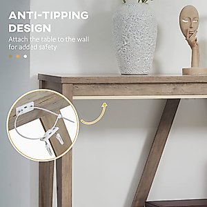 HOMCOM Console Table, Farmhouse Entryway Table with Storage Slatted Shelf, Rustic Sofa Table with Anti-Tipper for Living Room, Hallway, Gray