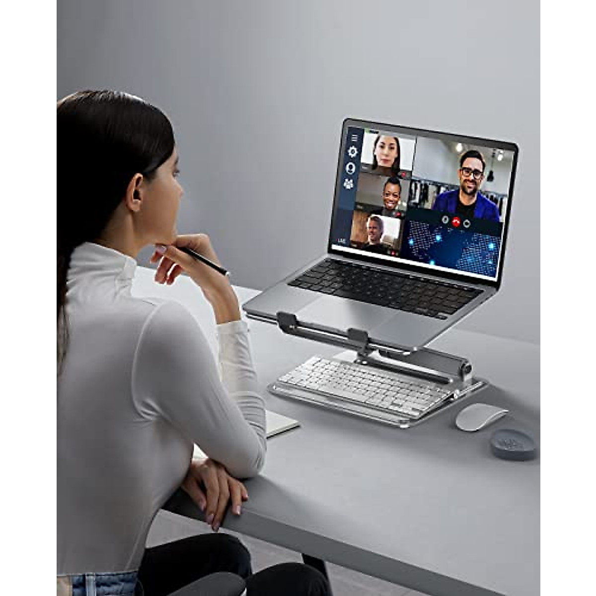 LORYERGO Adjustable Laptop Stand, Portable Laptop Riser for 17.3inch Laptops, Adjustment Laptop Stand for Desk, Portable Laptop Riser Holds Up to 17.6lbs Laptop Riser for Notebook - Sliver