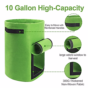 Homyhoo 4 Pack Potato Growing Bag with Flap 10 Gallon Planter Pots with Handles and Harvest Window for Potato Tomato and Vegetables, Black Green Orange and Beige