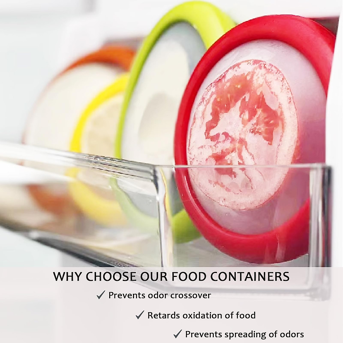 ANGEO Fruit Storage Containers for Fridge, Avocado Saver, Fruit and Vegetable Anti-Oxidation Storage Box, Set of 4 Reusable Refrigerator Storage Containers for Maintaining Freshness of Food