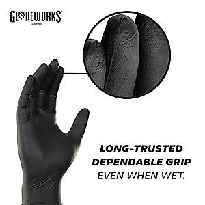 GLOVEWORKS Black Disposable Nitrile Industrial Gloves, 5 Mil, Latex & Powder-Free, Food-Safe, Textured, Medium, Case of 1000