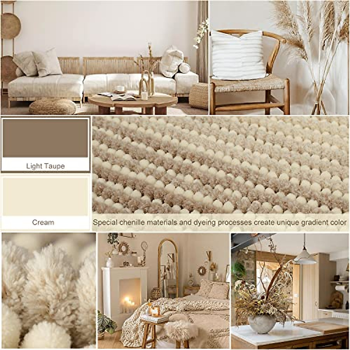 BSICPRO Bathroom Rugs, Bath Mat Rug for Bathroom Non Slip 17 x 24 Inches Water Absorbent Chenille Bathroom Floor Mats Machine Washable (Light Taupe and Cream)