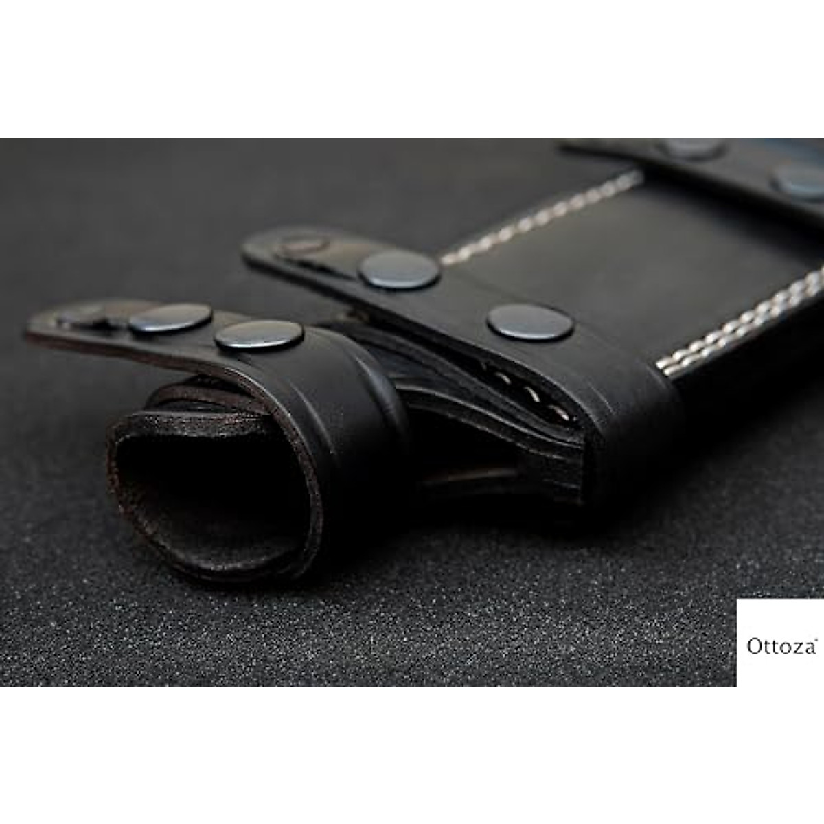 Ottoza Handmade Leather Knife Sheath LEFT HAND Bushcraft Knife Sheath - Hunting Knife Sheath - Survival Knife Sheath - Fixed Blade Knife Sheath Horizontal Carry Black TOP GRAIN LEATHER No:40