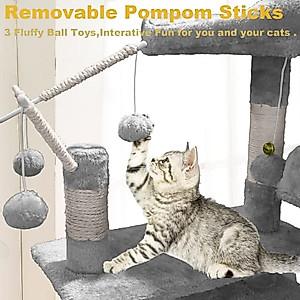 NEGTTE Cat Tree Tower for Indoor Cats,64 inches Large Multi-Level Cat Activity Center with Condos,Scratching Posts,Removable Fur Ball Sticks,Light Gray