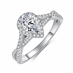 Blocaci Pear Shaped Engagement Rings for Women 1-1/2 Carat(ctw) Moissanite Twisted Engagement Rings Platinum Plated Silver Wedding Anniversary Promise Rings(Size 9)