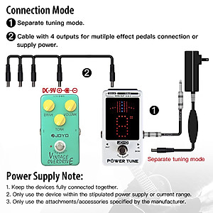 JOYO Power Supply Tuner Pedal with Isolated 8-Channel (2 at 500mA, 6 at 100mA) Low Noise DC 9V Output - True Bypass (Power Tune JF-18R)