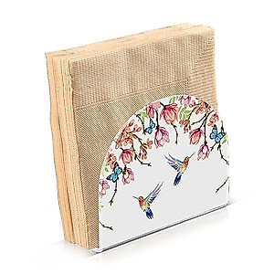 Napkin Holder, Clear Acrylic Paper Napkin Holders Tropical Flowers Butterfly Hummingbird Tissue Box Dispenser Stand Tabletop Space Saver Upright Napkin Towel Holders for Kitchen Restaurant Home Decor