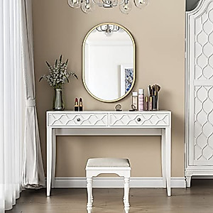 White Vanity Desk with Drawers, Wood Home Office Desk Modern Simple Makeup Vanity Table, 43 Inch Entryway Console Table