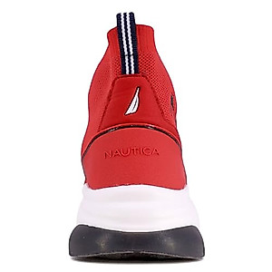 Nautica Men's Slip-On Sneaker High Top Socks Shoes with Ankle Support – Comfortable & Breathable Lace-Up Gym Walking Running Shoes-Bowen Mens-Red Black1-Size 12