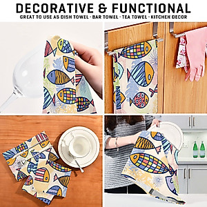 Kigai Cartoon Fish Kitchen Towels 18x28inch Ultra Soft Absorbent Quick Drying Kitchen Dish Towels Washable Cleaning Cloths Hand Towels Tea and Bar Towels, 6 Pack