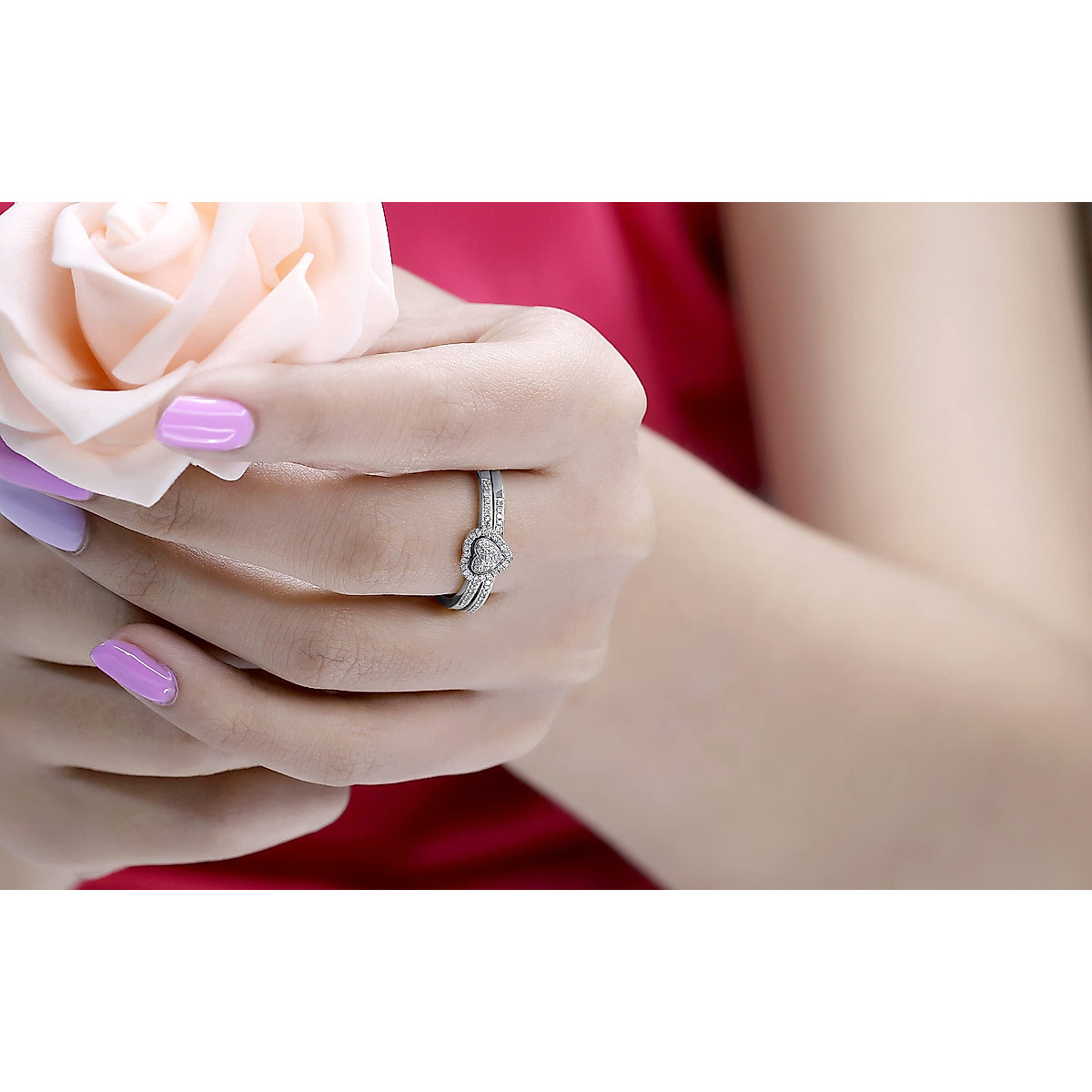 Dazzlingrock Collection 0.23 Carat (ctw) Round White Diamond Heart Shaped Engagement Ring Set for Women in 10K White Gold, Size 7