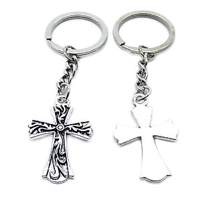 100 Pieces Keychain Keyring Door Car Key Chain Ring Tag Charms Supplies WW7O4Y Cross