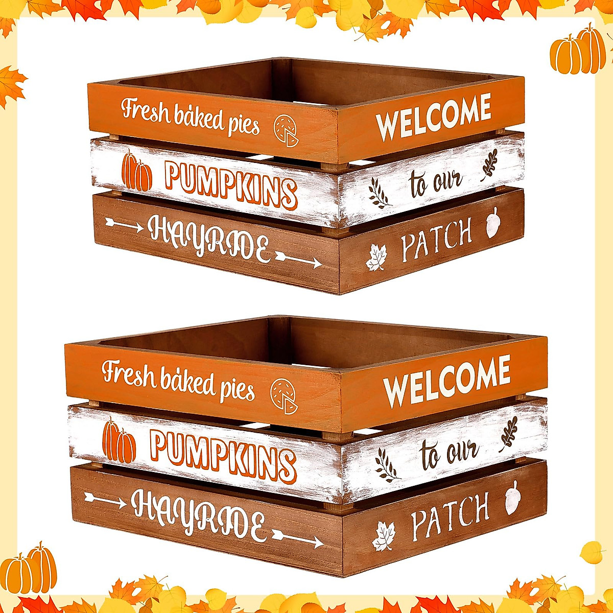 Sintuff 2 Pcs Fall Wooden Crates for Display Thanksgiving Wooden Boxes Rustic Nesting Wood Crates Farmhouse Storage Container for Harvest Thanksgiving Party Storage Gift