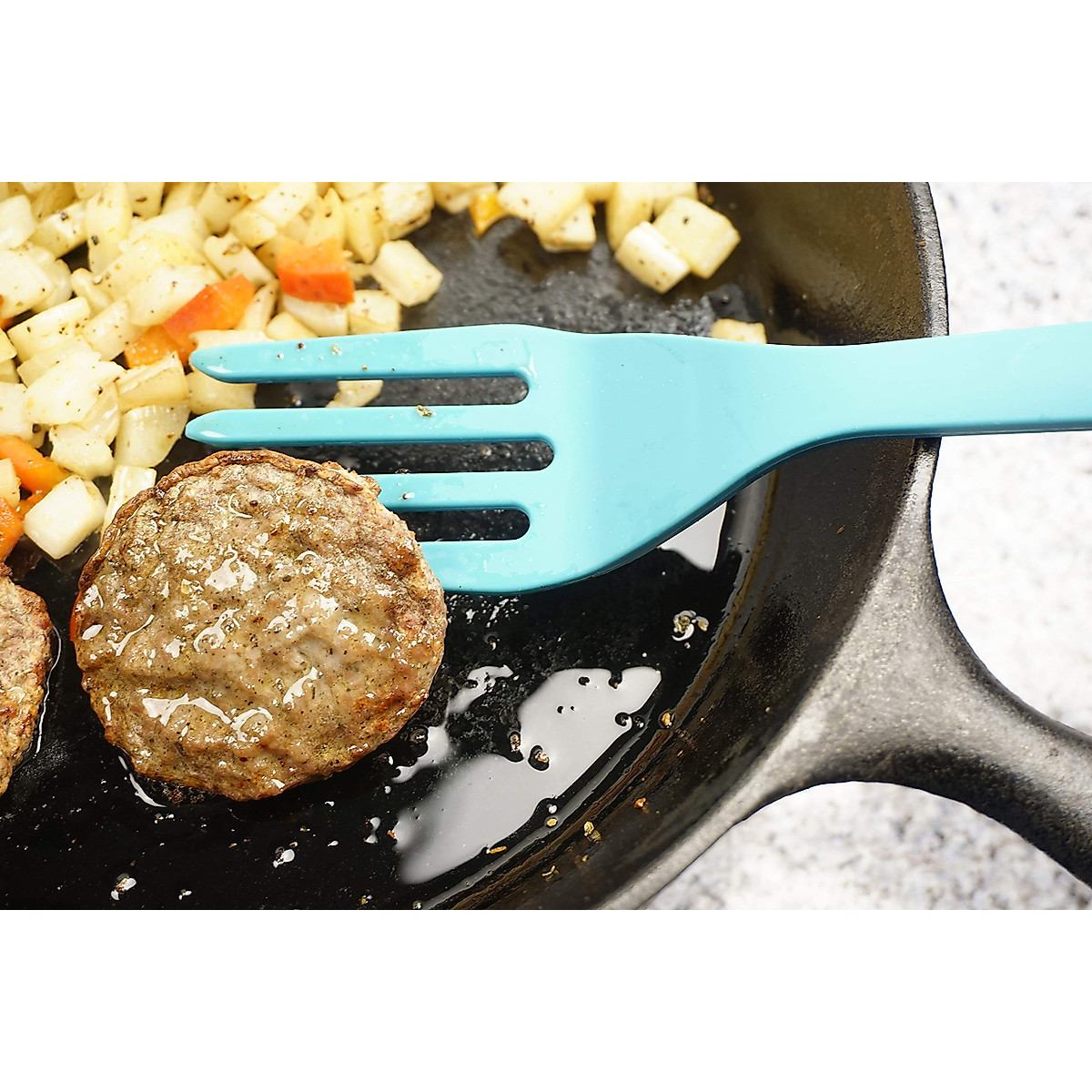 RSVP International Silicone Flexible Fork, Turquoise, 11" | Mixes Ingredients, Mashes Food, Whisks Eggs, & More | Dishwasher Safe & Heat Resistant | Baking, Serving, Mixing Made Easy