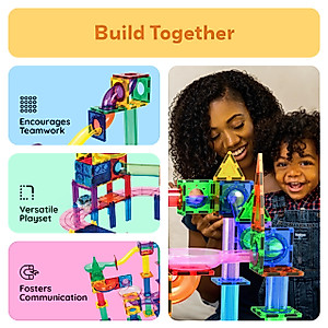 PicassoTiles 108pc 3-in-1 Marble Run Car Race Track Combo Magnetic Tiles PicassoToys Magnet Building Block Educational Construction Toy Playset STEM STEAM Learning Kit Child Brain Development PTG108