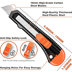 JOYUMY 20 Pack Utility Knife, Box Cutter Retractable, Box Knife for Cartons, Cardboard, and Boxes, Box Opener with 10 Pieces 18mm Snap-off Blade, Razor Knife for Office and Home Use, Box Cutters