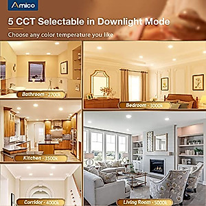 Amico 6 Pack 6 Inch 5CCT LED Recessed Ceiling Light with Night Light, 2700K/3000K/3500K/4000K/5000K Selectable Ultra-Thin Recessed Lighting, 12W=110W, 1100LM, Dimmable Canless Wafer Downlight - ETL