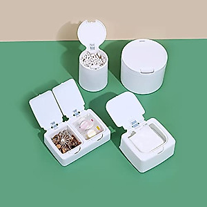 Hooshion Qtip Holder Dispenser with Lids, 4 Pack Plastic Cotton Swabs Dispenser for Vanity Makeup Organizer Storage, Qtip Holder Bathroom Set for Cotton Swab, Ball, Pads, Floss